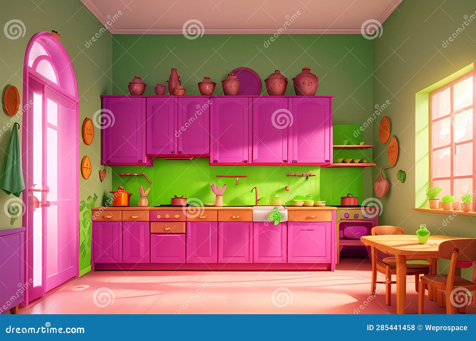 3D Rendering of Kitchen Scene in Cartoon Style Stock Illustration ...