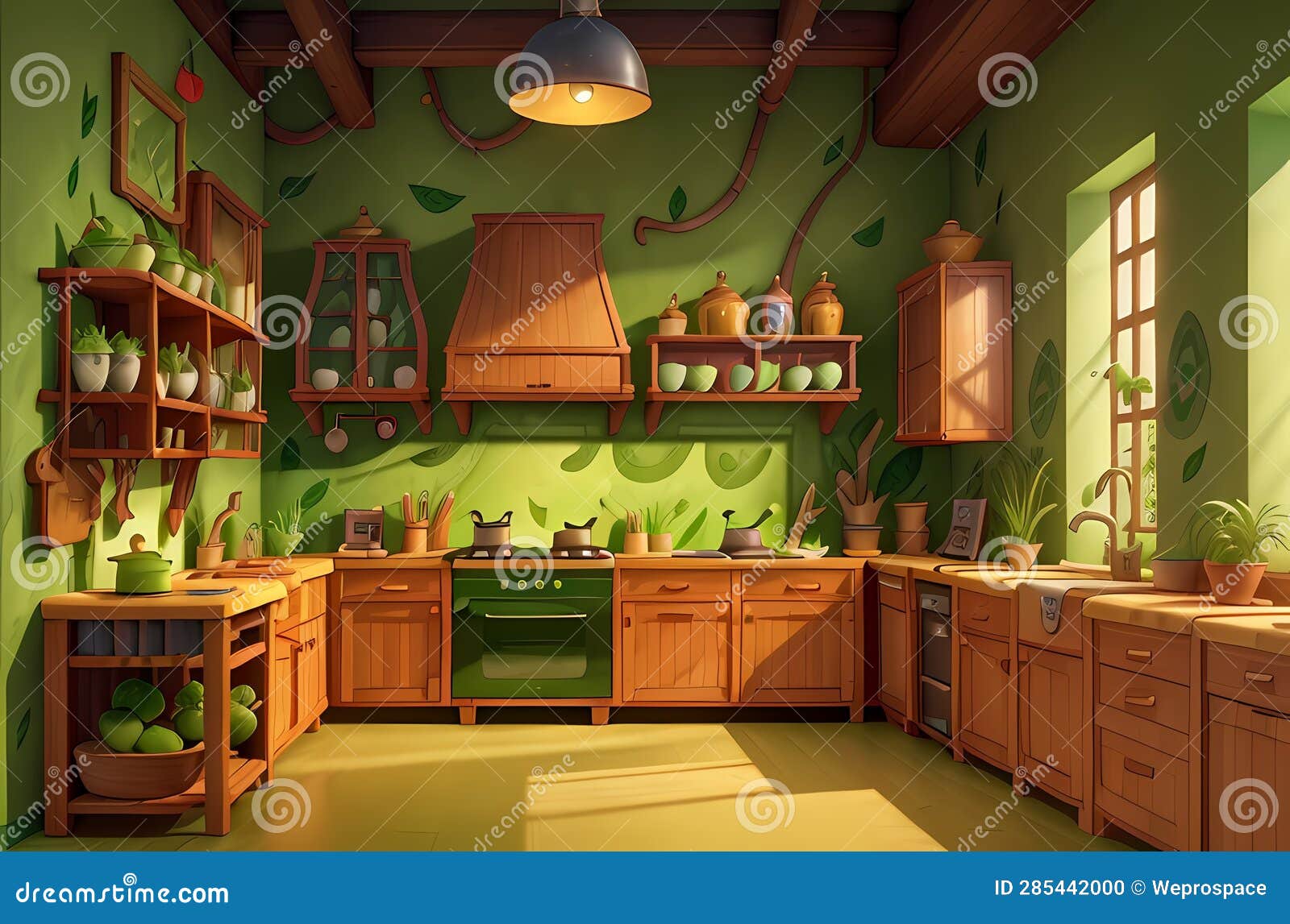 3D Rendering of Kitchen Scene in Cartoon Style Stock Illustration ...