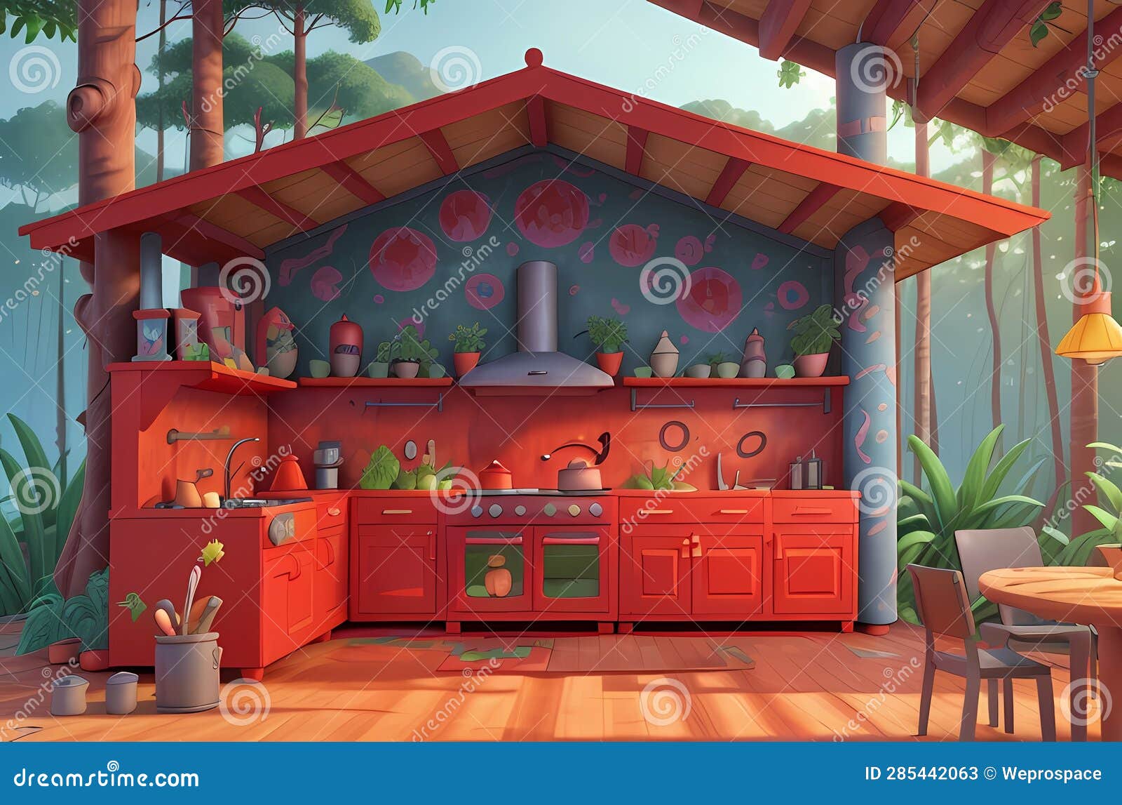 3D Rendering of Kitchen Scene in Cartoon Style Stock Illustration ...