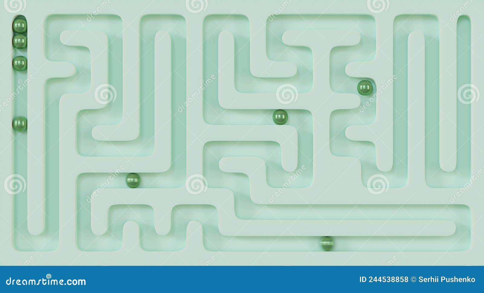 3D Rendering. the Labyrinth is Rounded with Light Green Balls Inside ...
