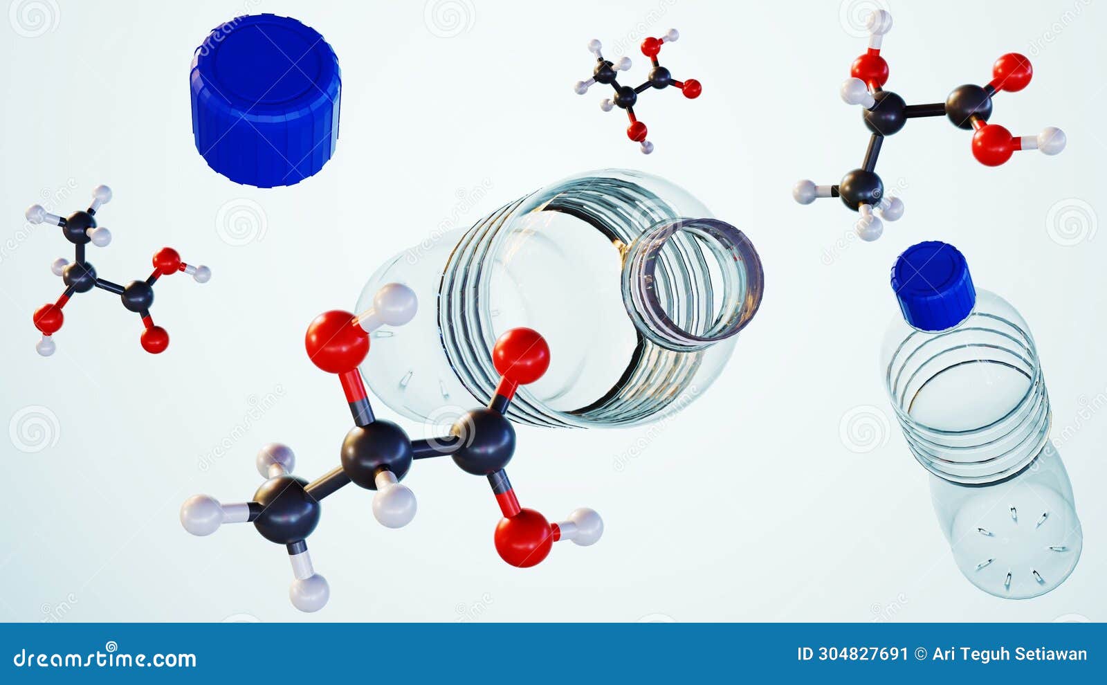 Lactic Acid Molecules Floats Above Blue Plastic Water Bottles Stock ...