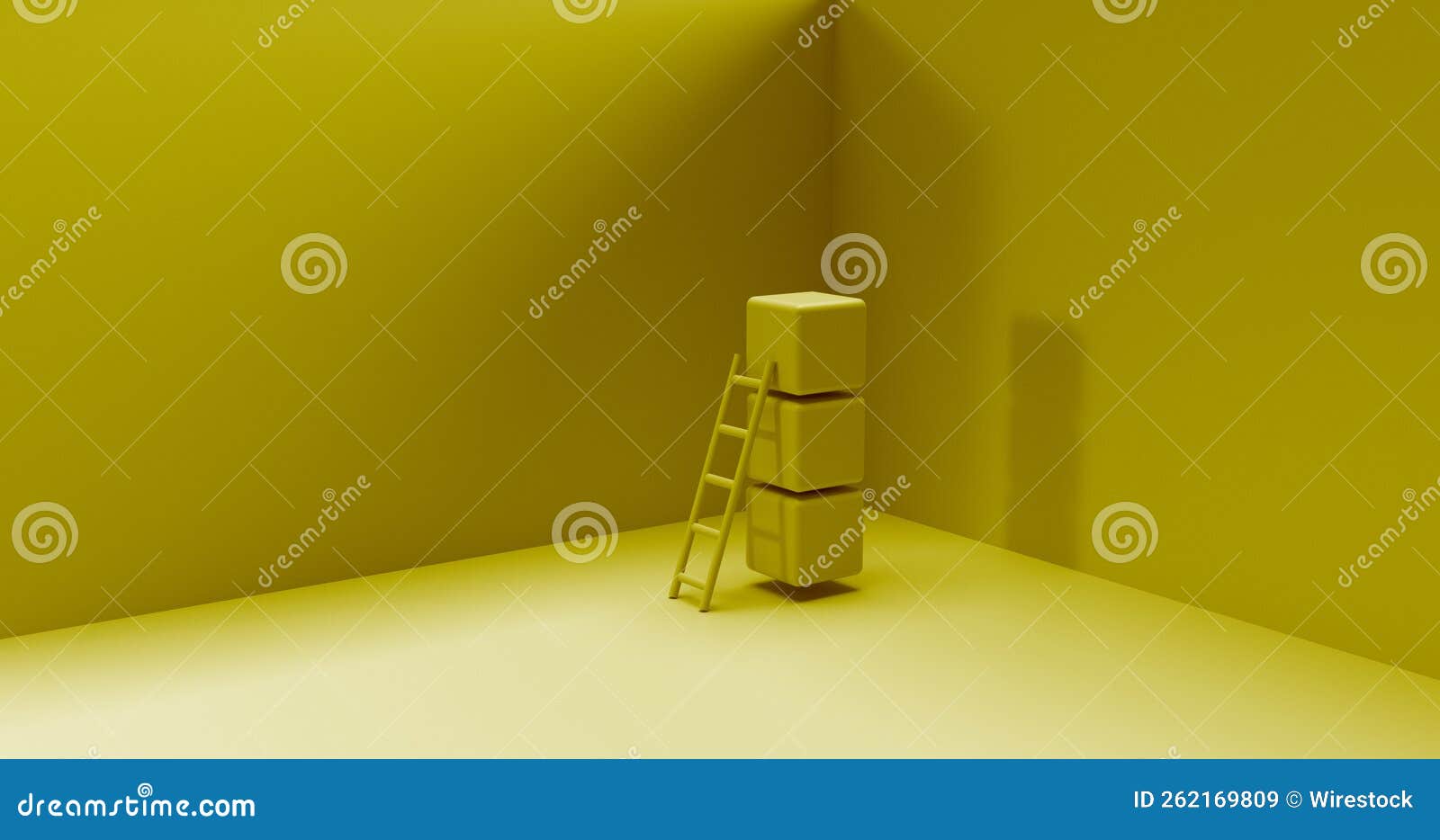 3D Rendering of a Ladder Leaning on Square Figures in a Yellow Empty ...