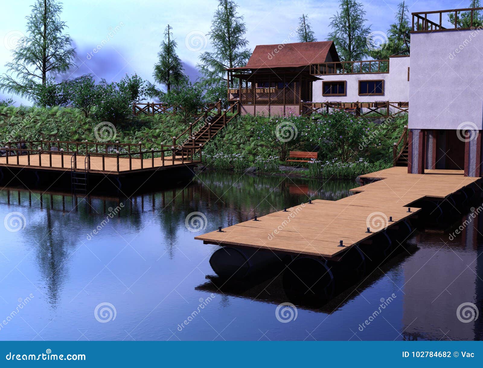 3D Rendering Lake House stock illustration. Illustration of leisure ...