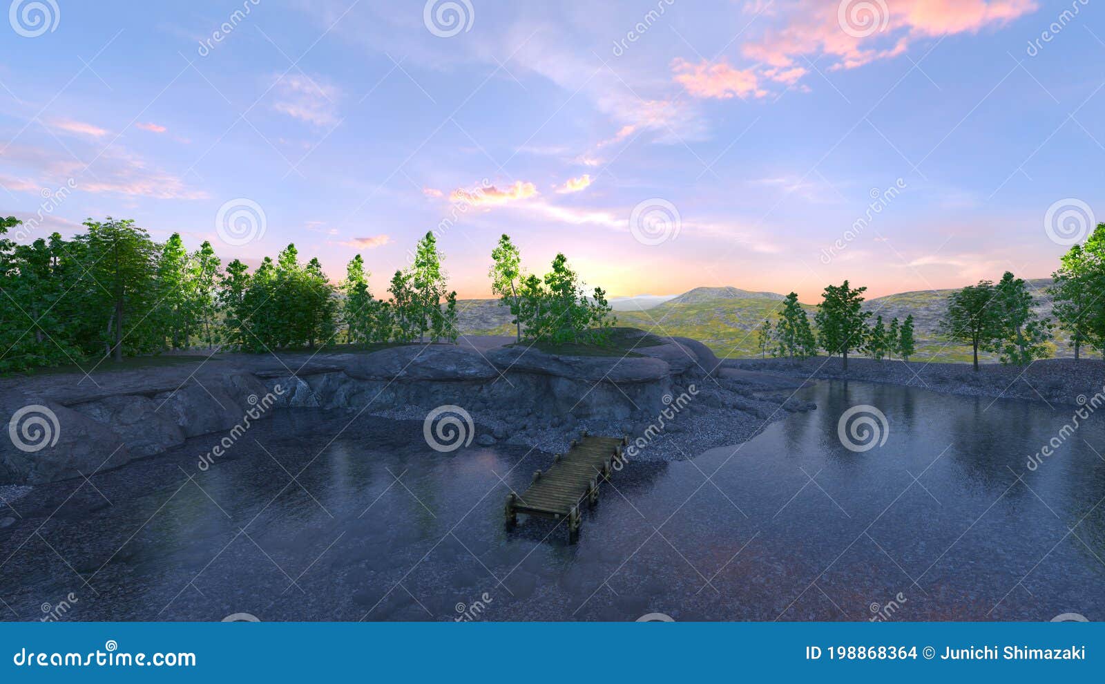 3D rendering of Lake view stock illustration. Illustration of rendering ...