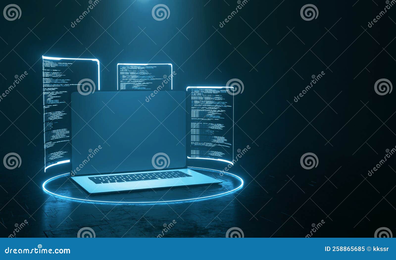 Laptop Computer with Glowing Software Source Code Led Panel. Stock ...