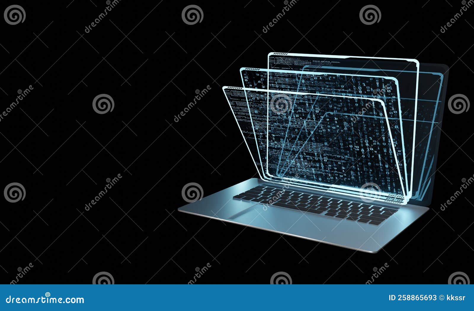 Laptop Computer with Glowing Software Source Code Led Panel. Stock ...