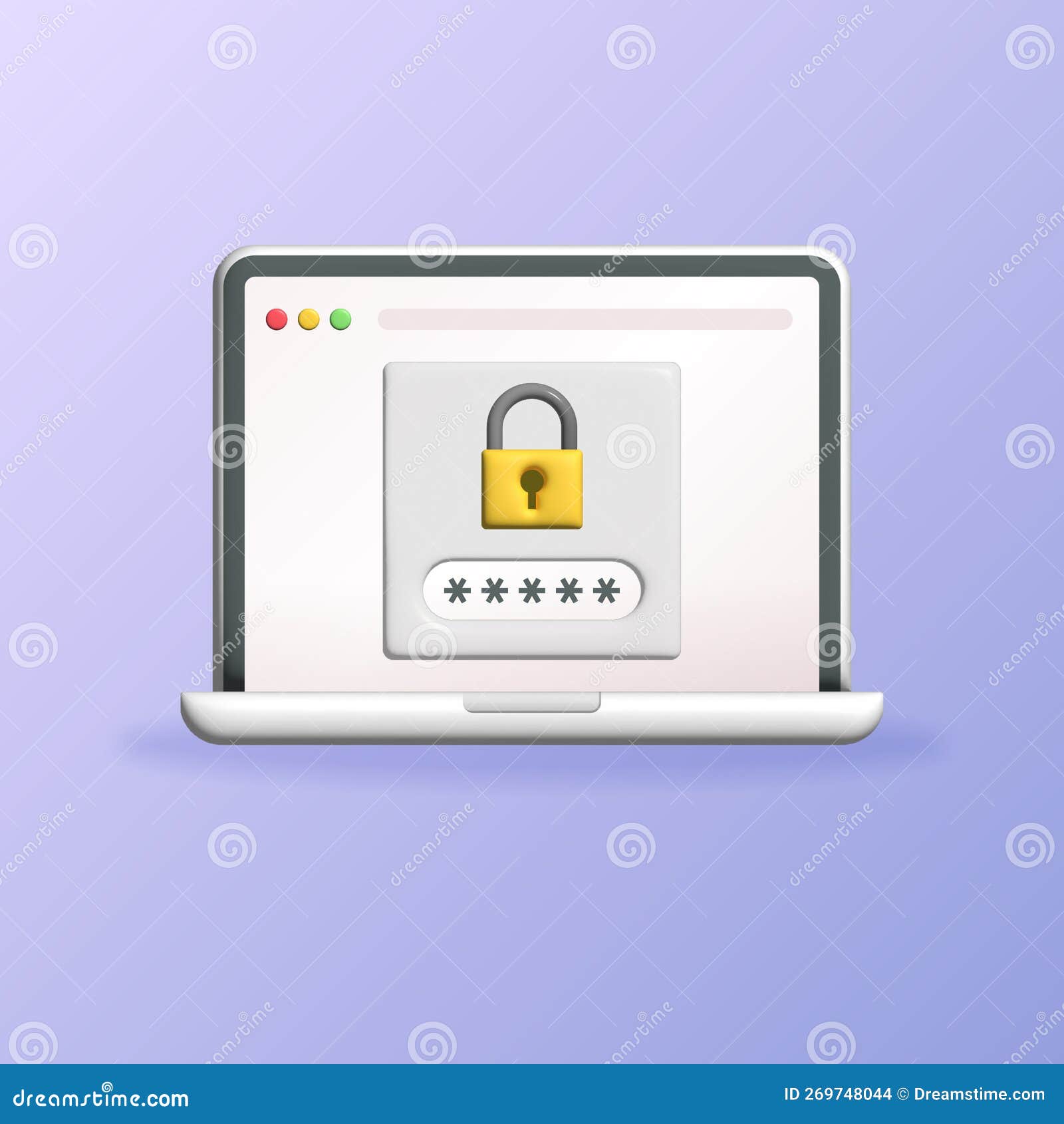 3d Rendering Laptop with Lock and Password on Screen Stock Illustration ...
