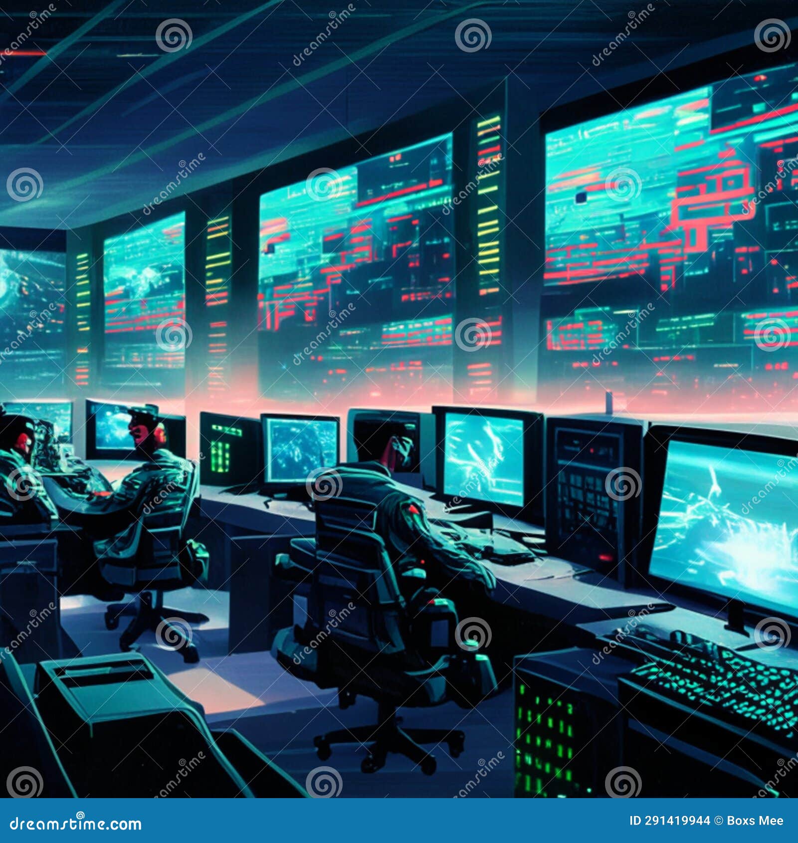 3D Rendering of a Large Control Room with Monitors and Screens. AI ...