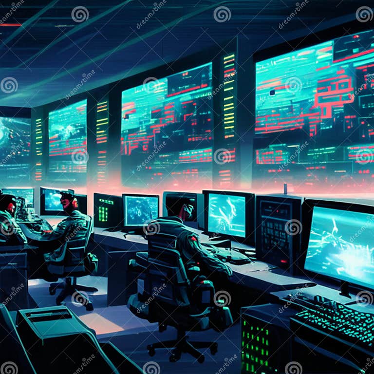 3D Rendering of a Large Control Room with Monitors and Screens. AI ...