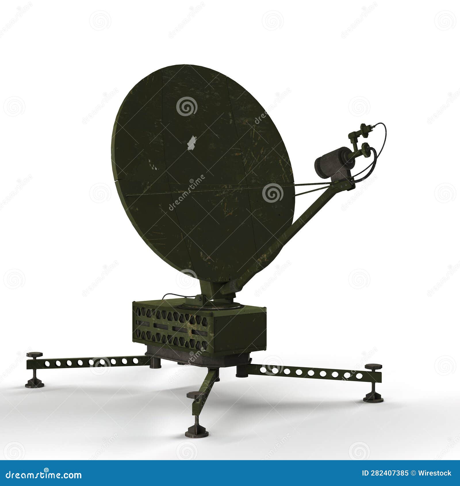 3d Rendering of a Large, Green Satellite on Wheels on White Background ...