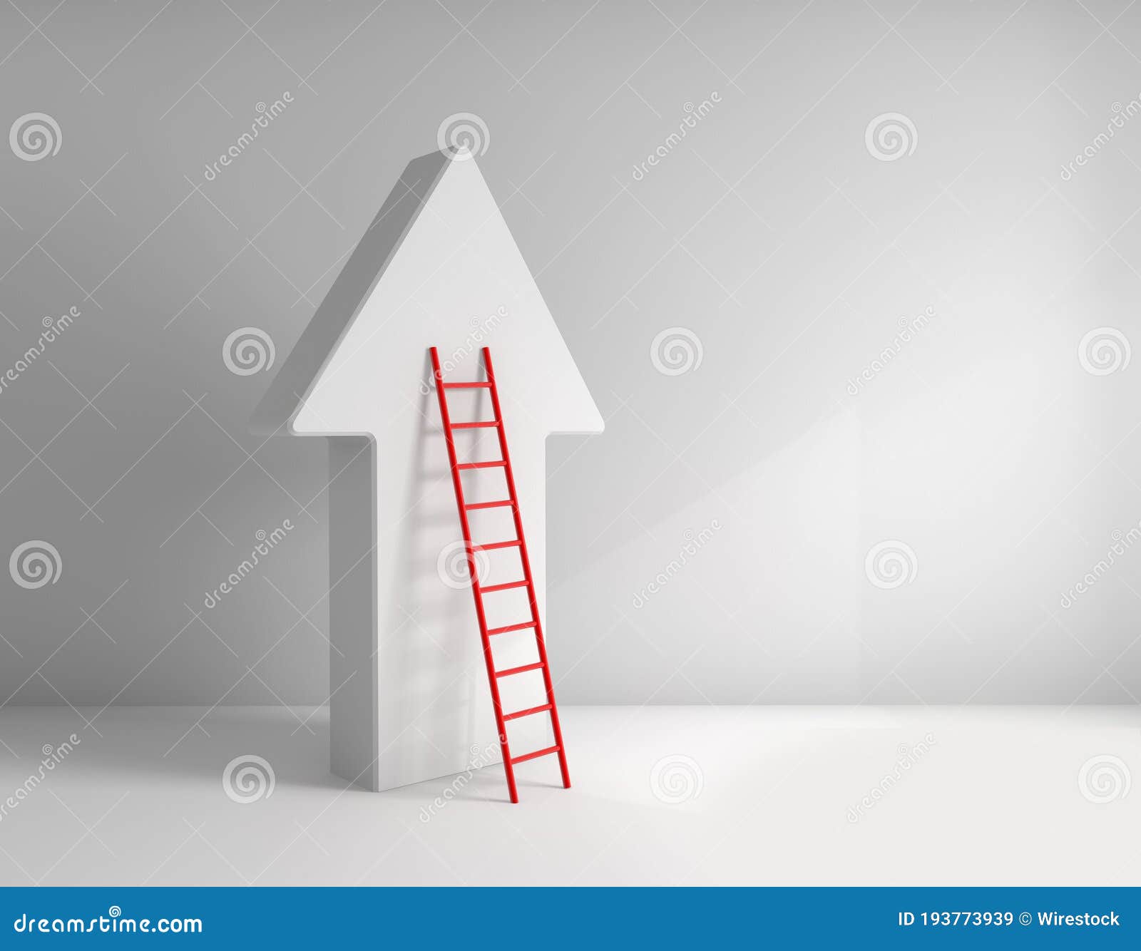 3D Rendering of a Large White Arrow Pointing Up and a Red Ladder ...