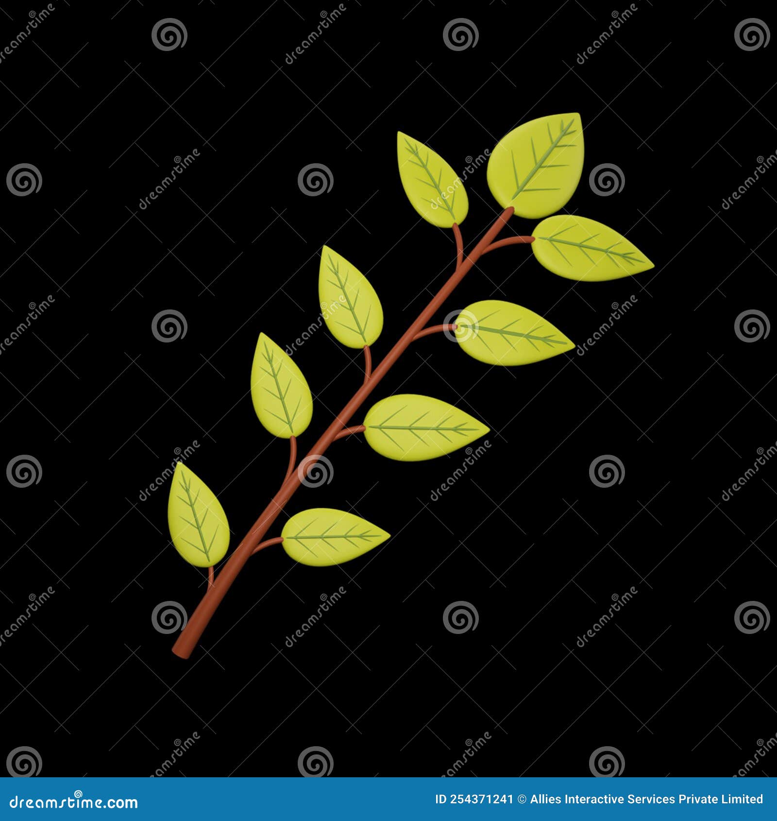 3D Rendering Leaf Stem Element on Black Stock Illustration ...