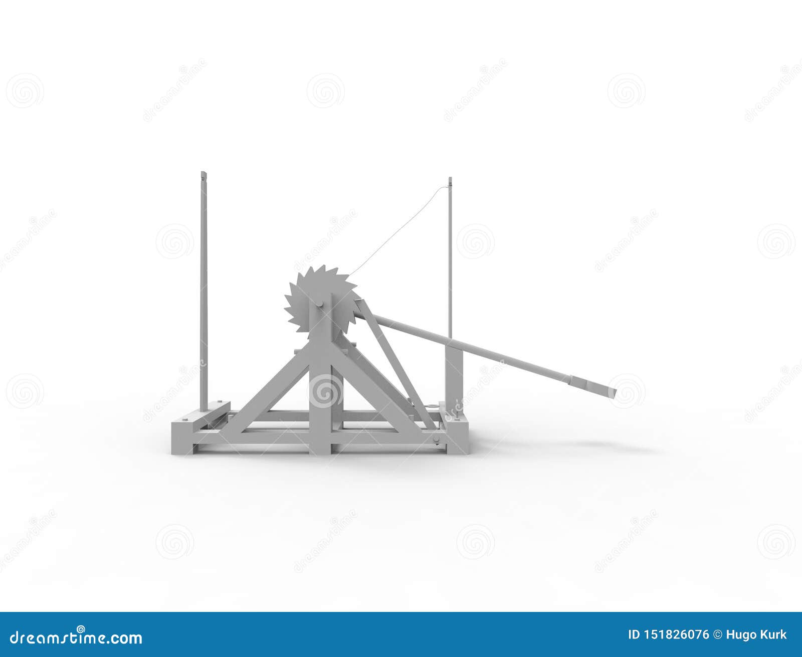 3D Rendering Of An Old Catapult With A Large Bucket For Throwing Large ...