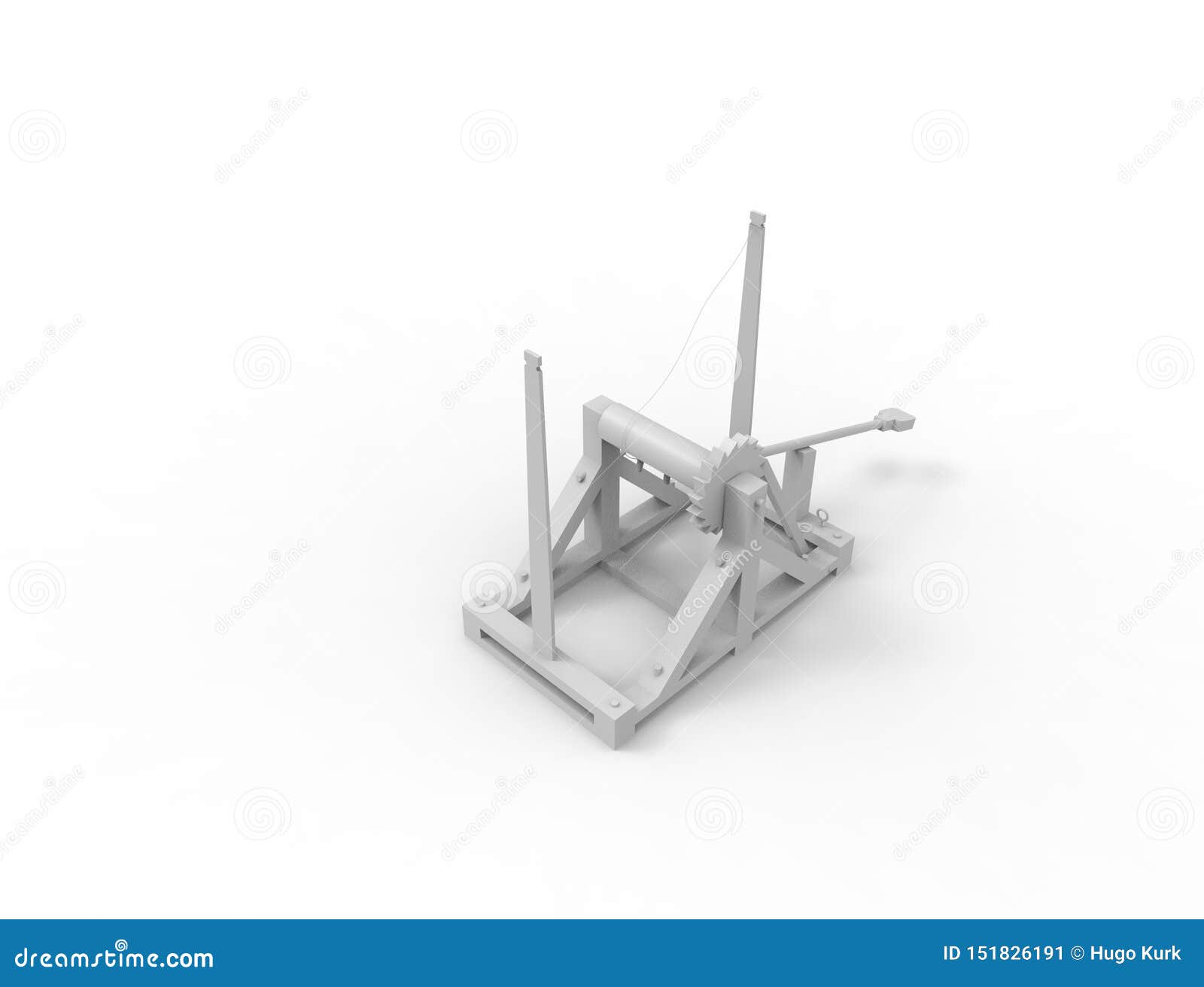 3D Rendering Of An Old Catapult With A Large Bucket For Throwing Large ...