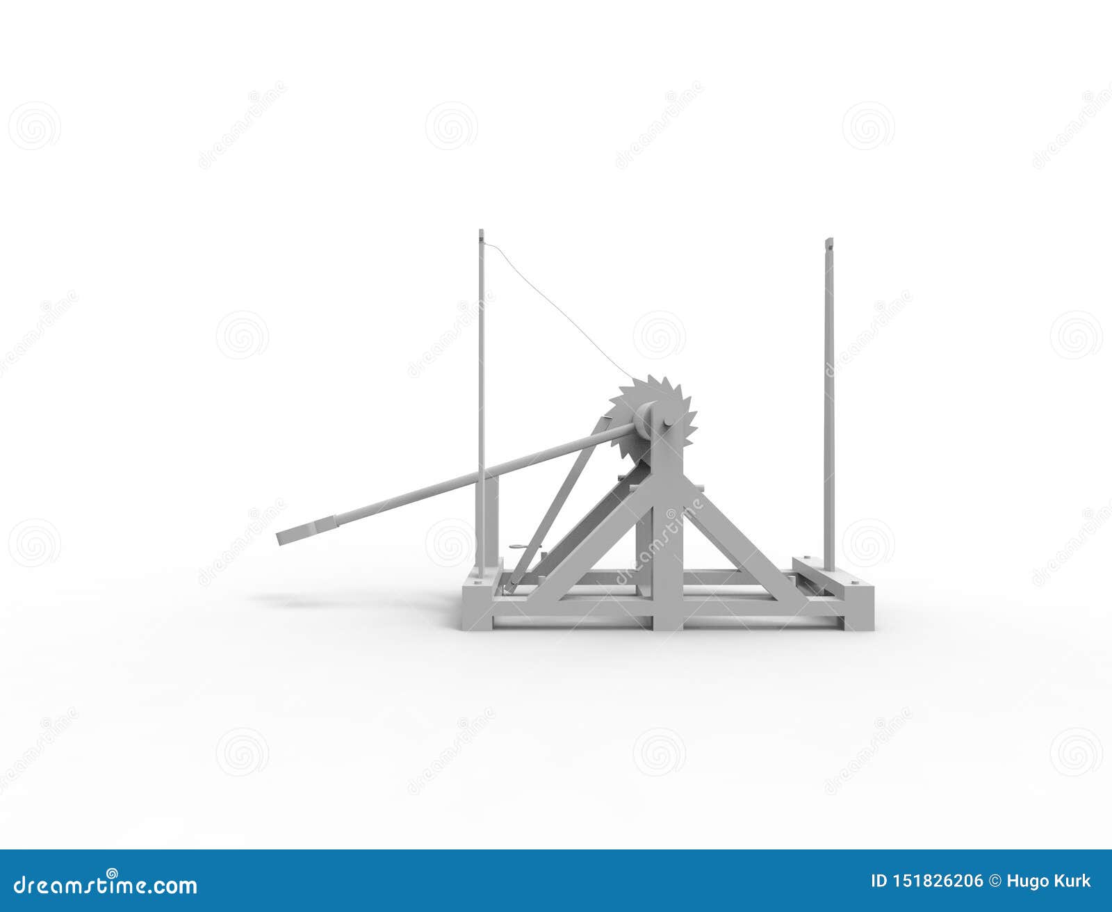 3D Rendering Of An Old Catapult With A Large Bucket For Throwing Large ...