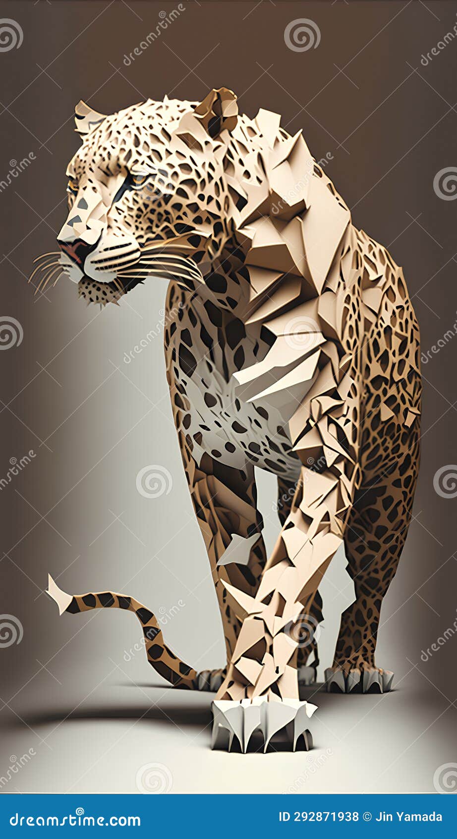 3d Rendering of a Leopard in Low Poly Origami Style Stock Illustration ...