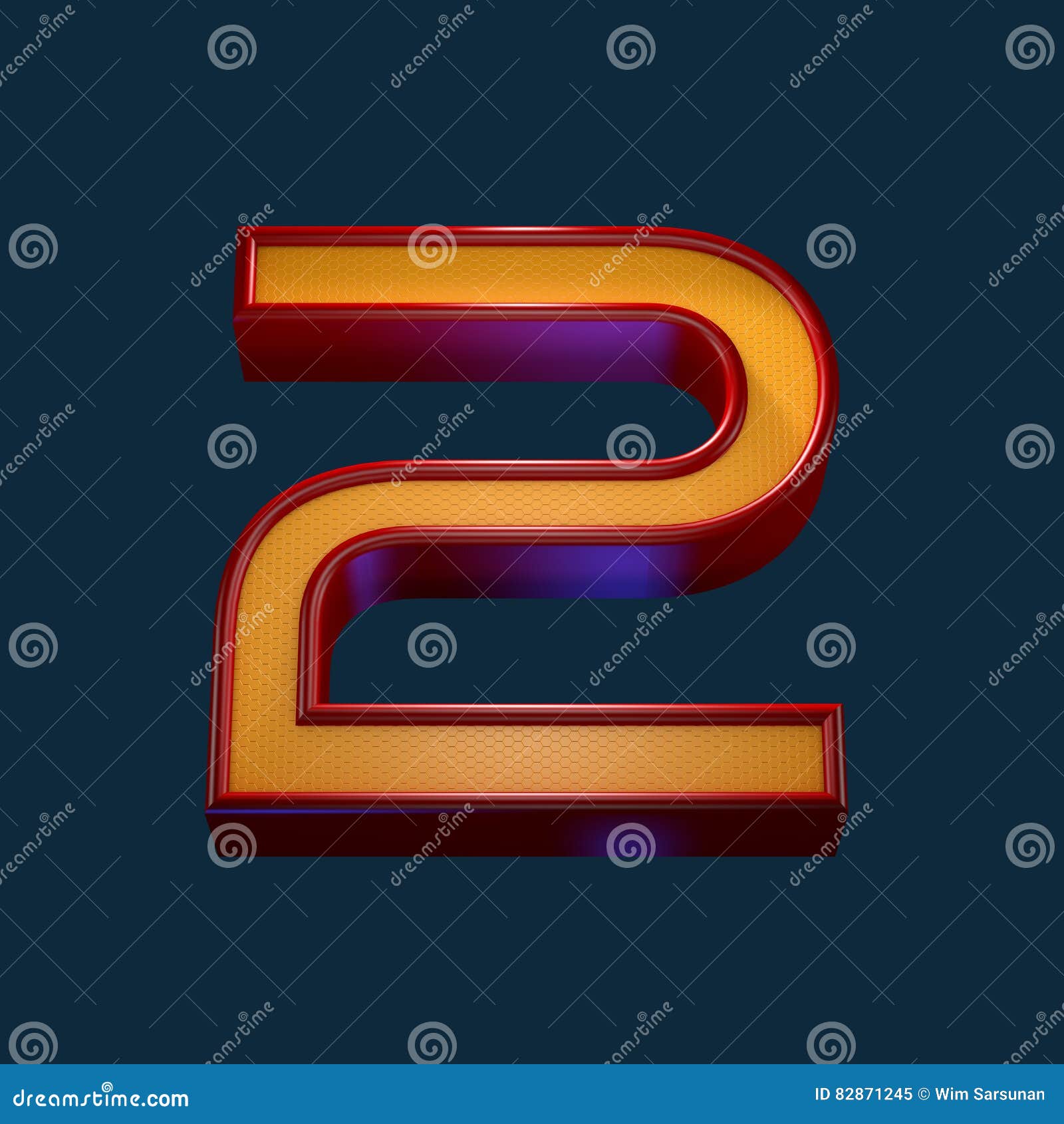 3d rendering of letter 2 stock illustration. Illustration of yellow ...