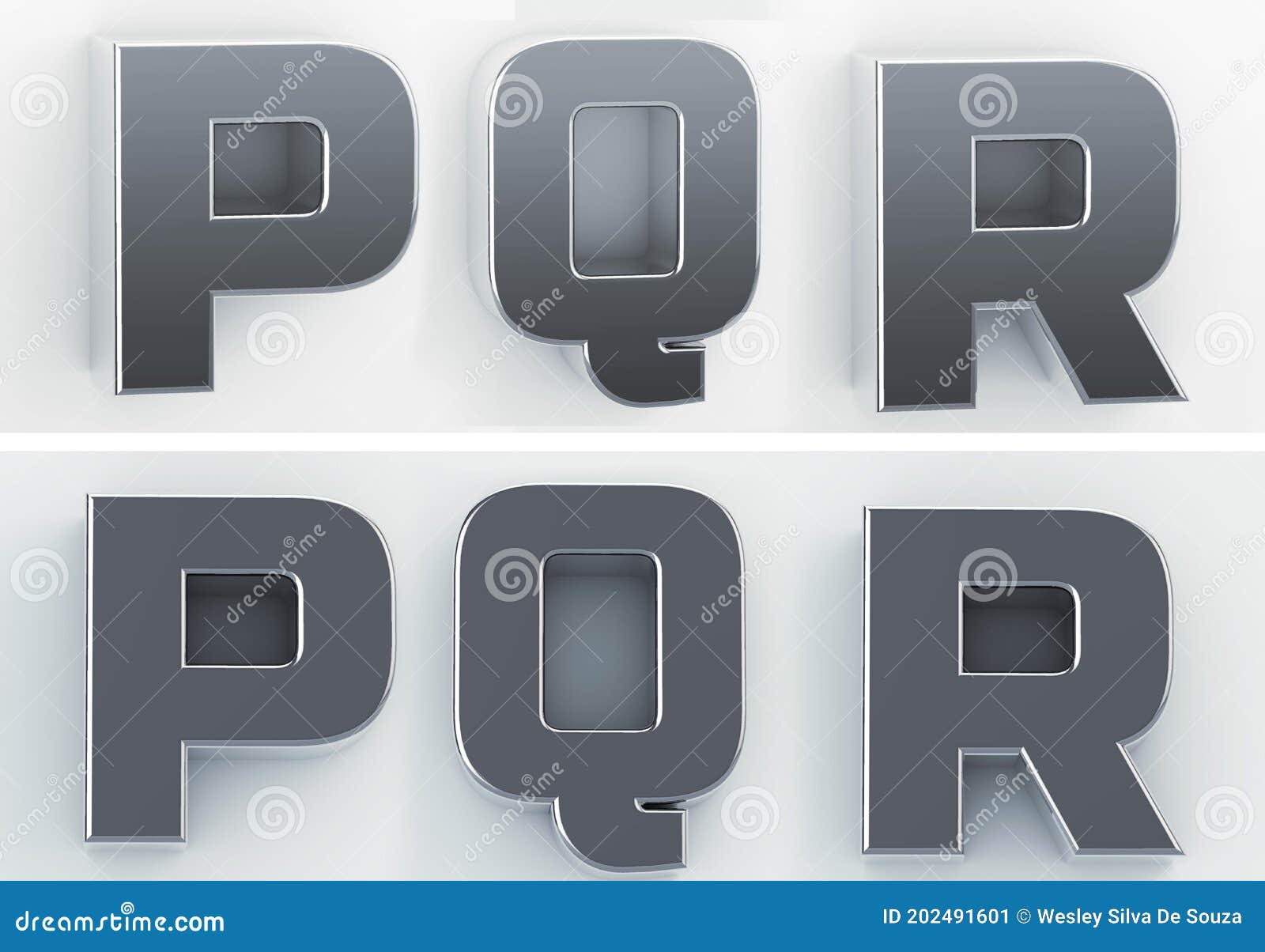3d Rendering of the Letters P, Q, R in Blushed Metal of a White ...