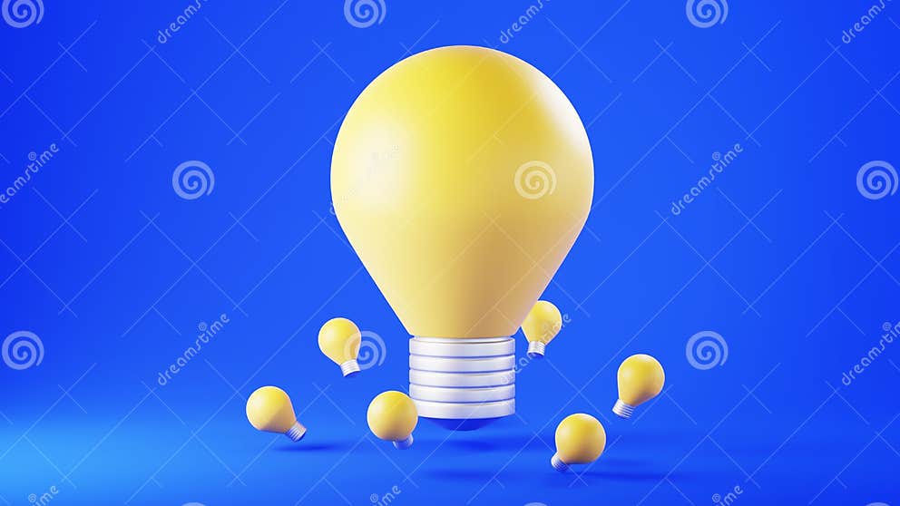 3D Rendering of Light Blub on Blue Background. Realistic 3d Shapes ...