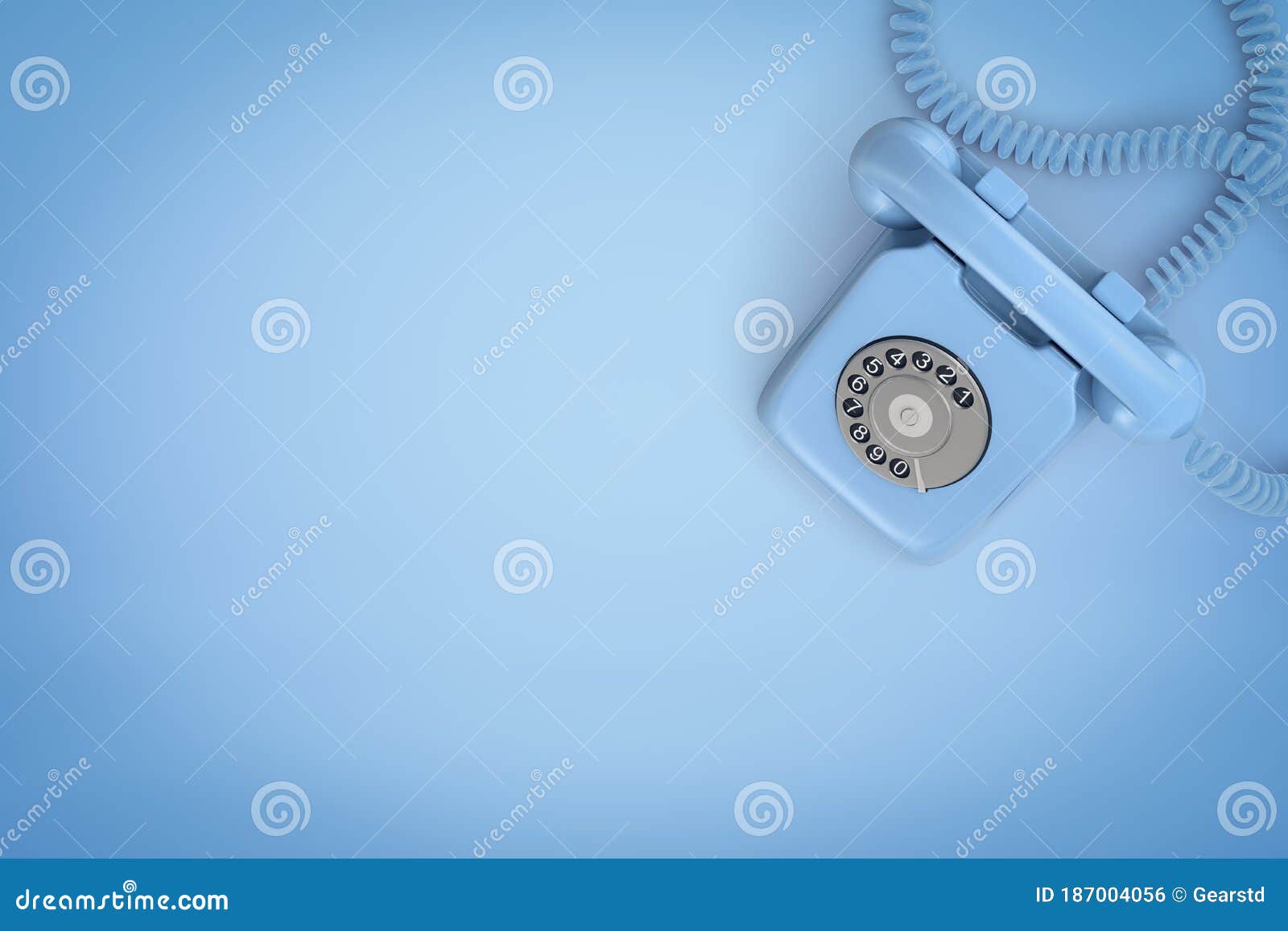 3d Rendering of Light Blue Landline Phone Viewed from Above Standing on ...
