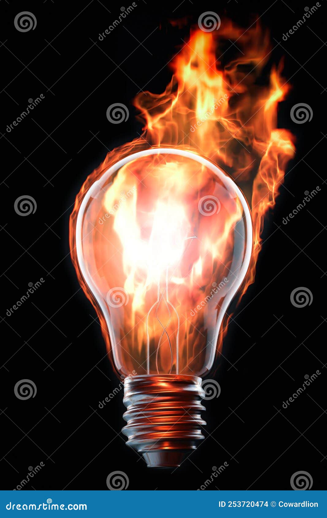 3D Rendering of a Light Bulb Burnt Down in Flame Stock Illustration ...