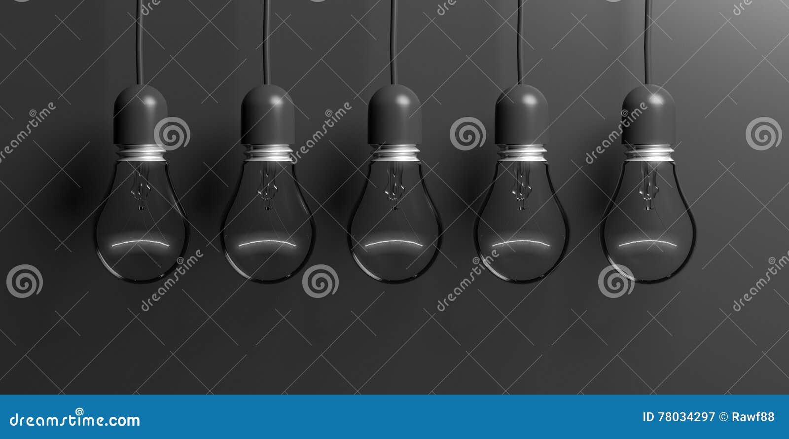 3d Rendering Light Bulbs on Black Background Stock Illustration ...