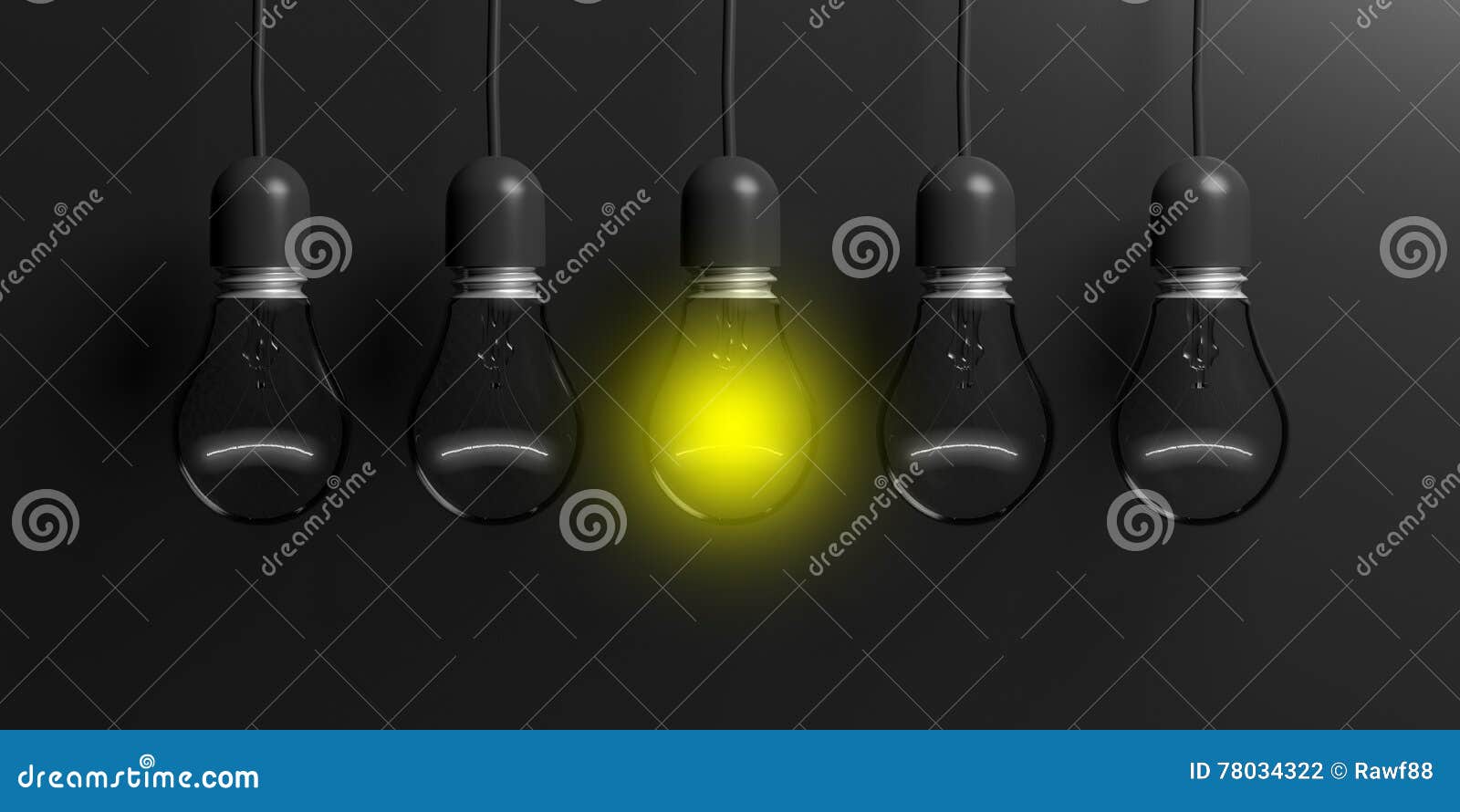 3d Rendering Light Bulbs on Black Background Stock Illustration ...