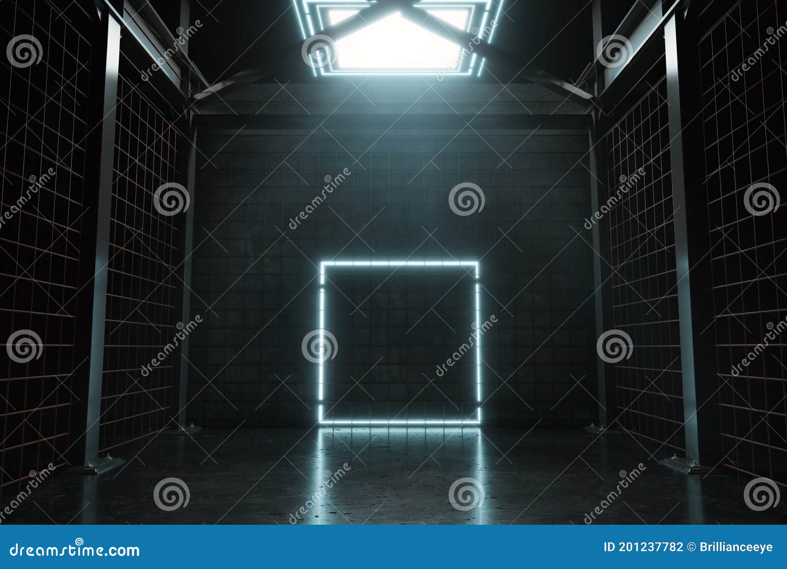 3d Rendering of Lighten Square Shape at Cage with Rusty Mesh and Metal ...