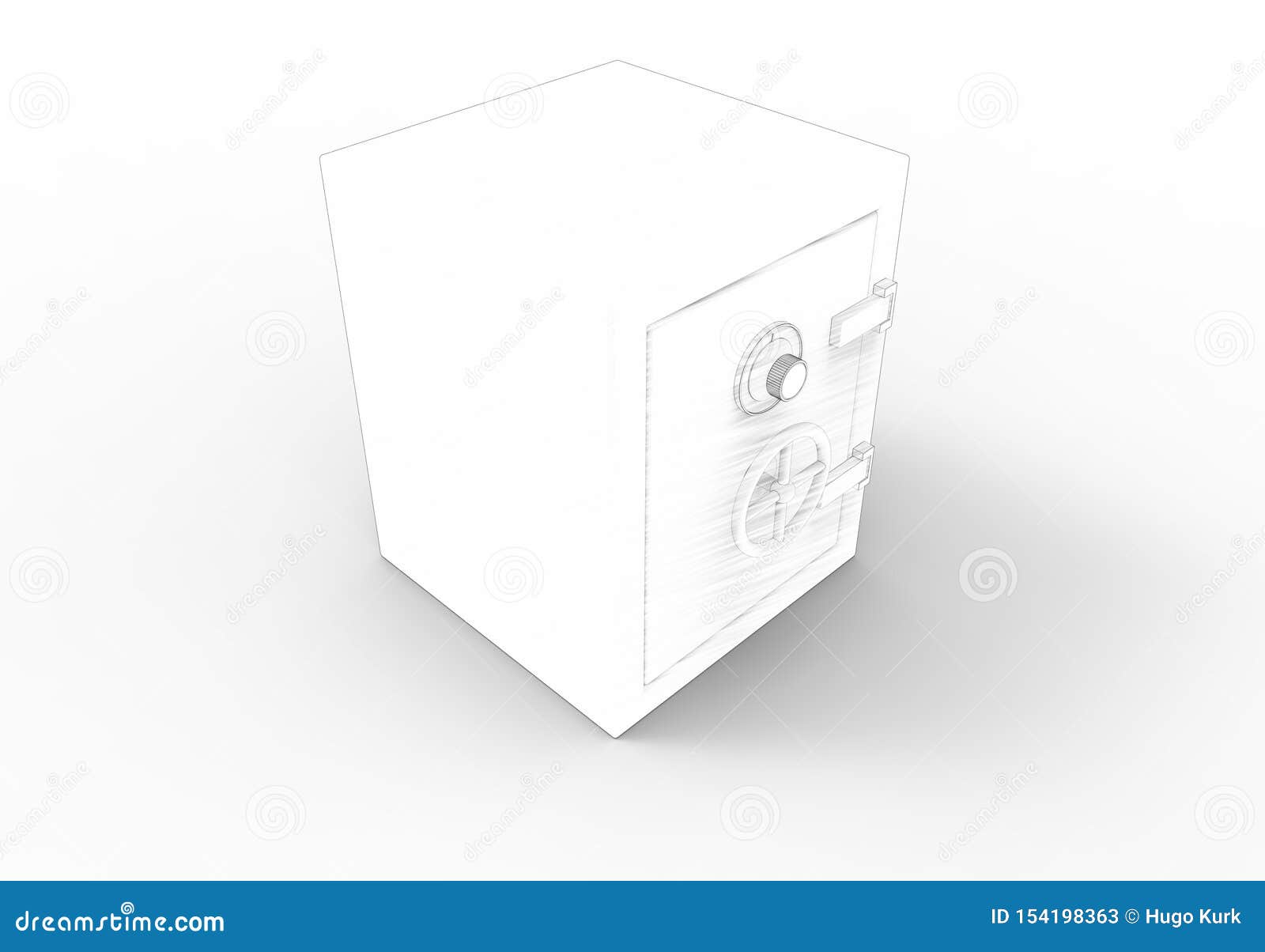 3d Rendering Line Drawing Of A Safe Vault Isolated In White Background ...