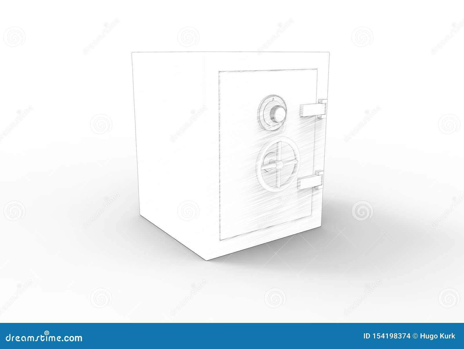 3d Rendering Line Drawing Of A Safe Vault Isolated In White Background ...
