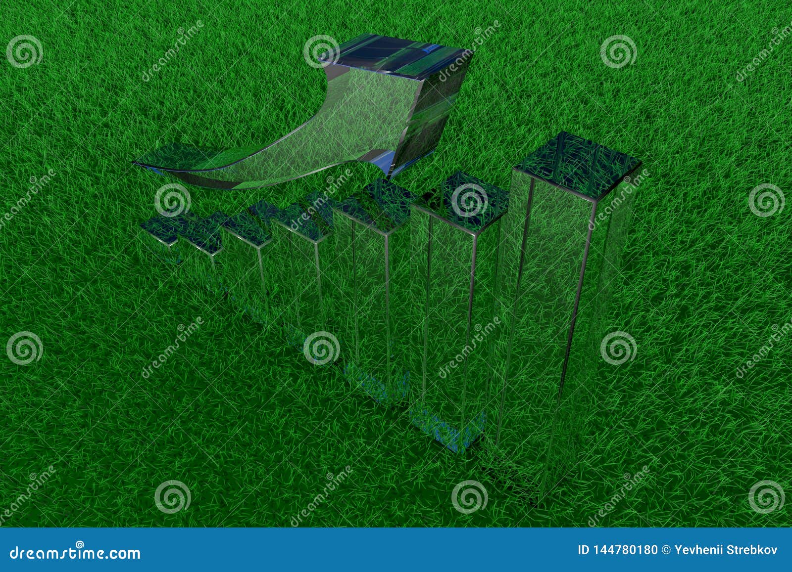 3d Rendering of a Linear Growth Bar Chart from Glass on Green Grass ...