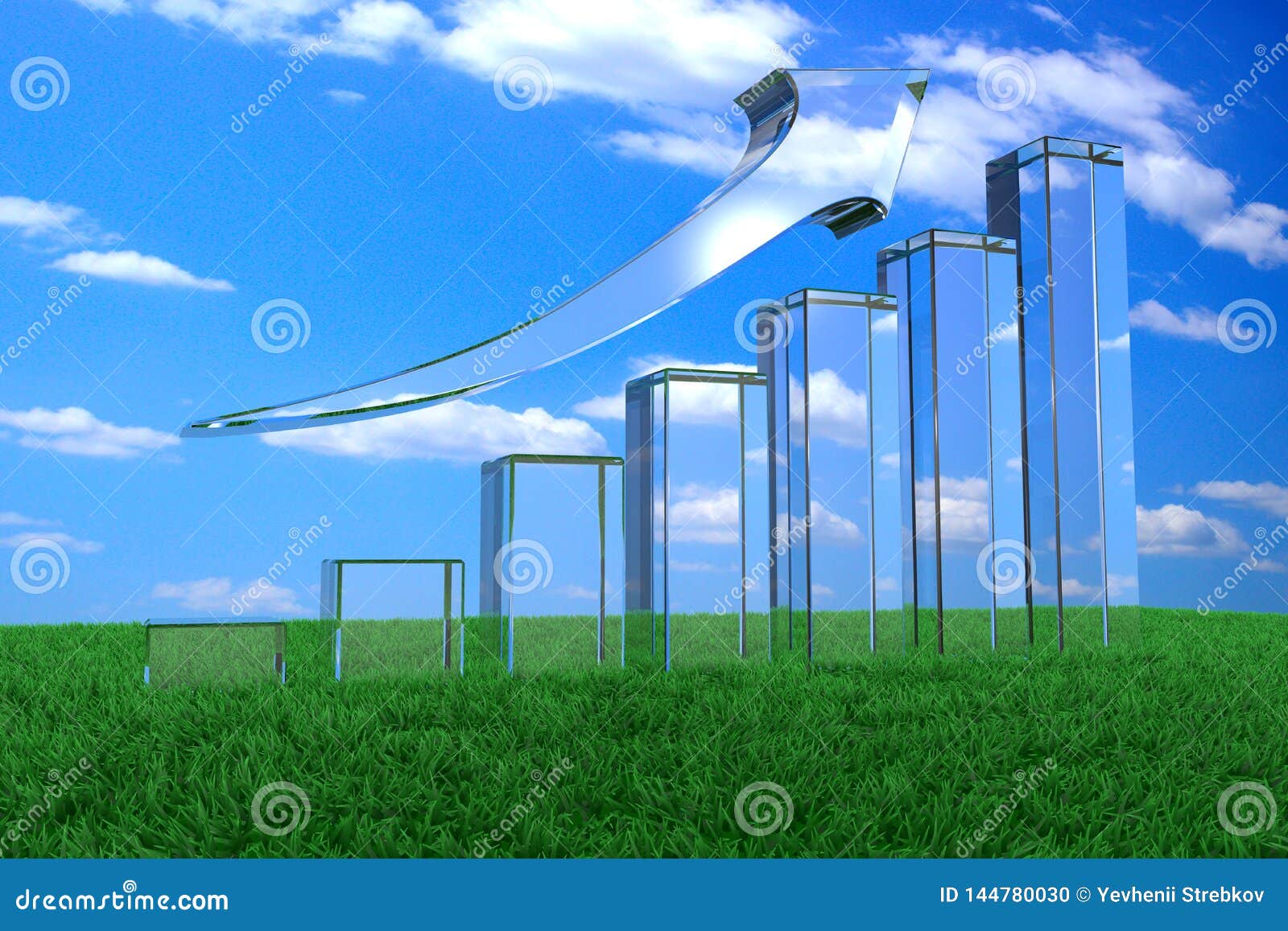 3d Rendering of a Linear Growth Bar Chart from Glass on Green Grass ...