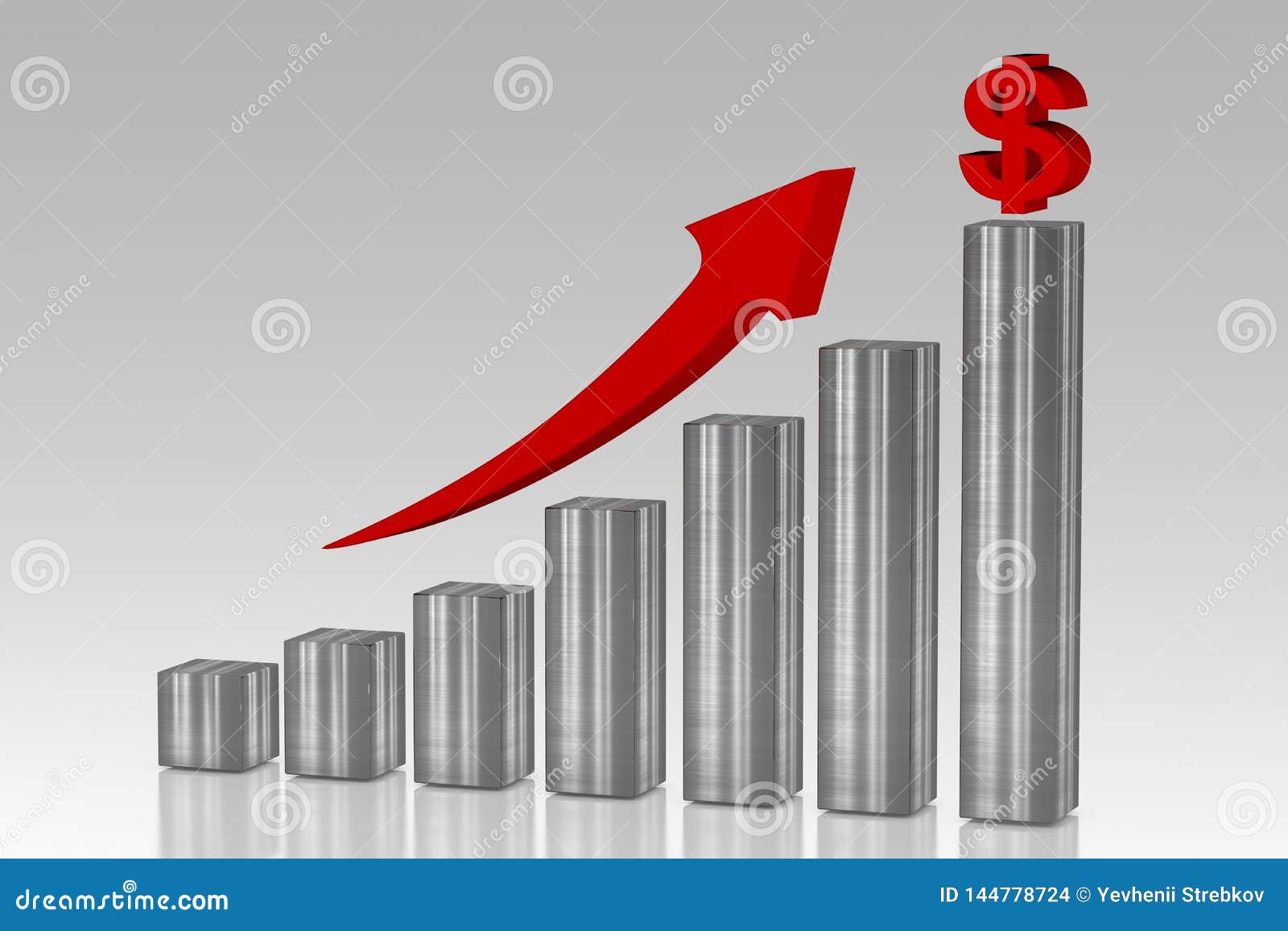 3D Rendering of Linear Growth Histogram with $ Sign Stock Illustration ...