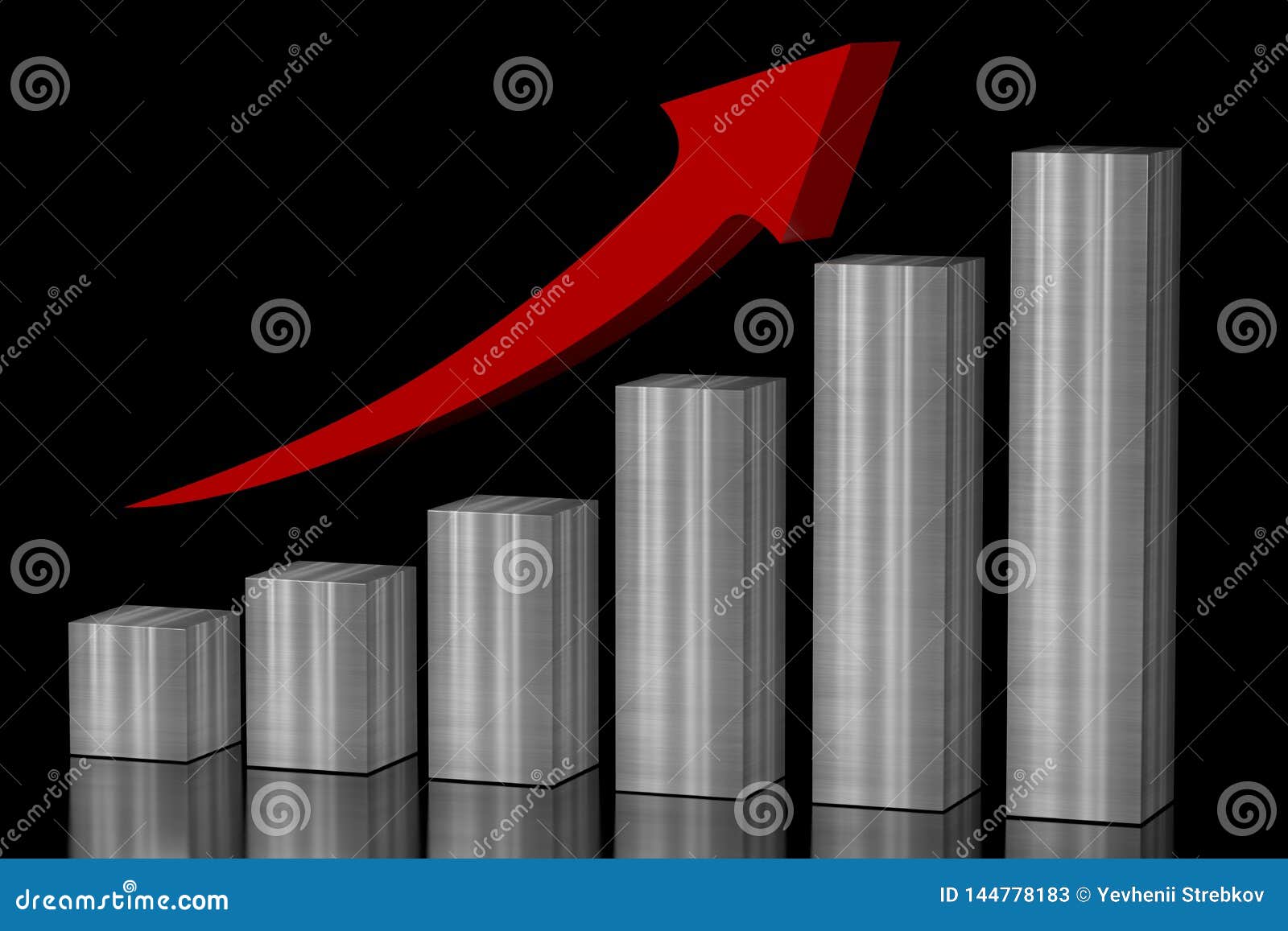 3D Rendering Linear Growth Histogram with Up Arrow Stock Illustration ...