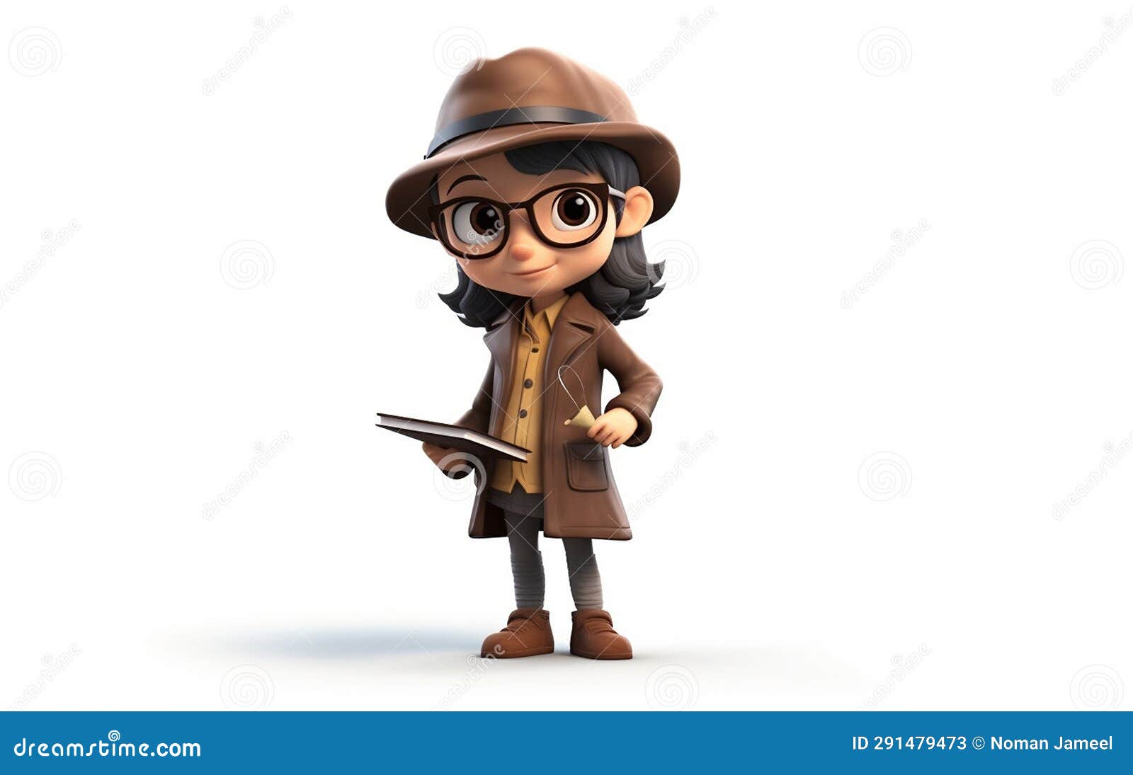 3D Rendering of a Little Detective Girl Isolated on White Stock ...
