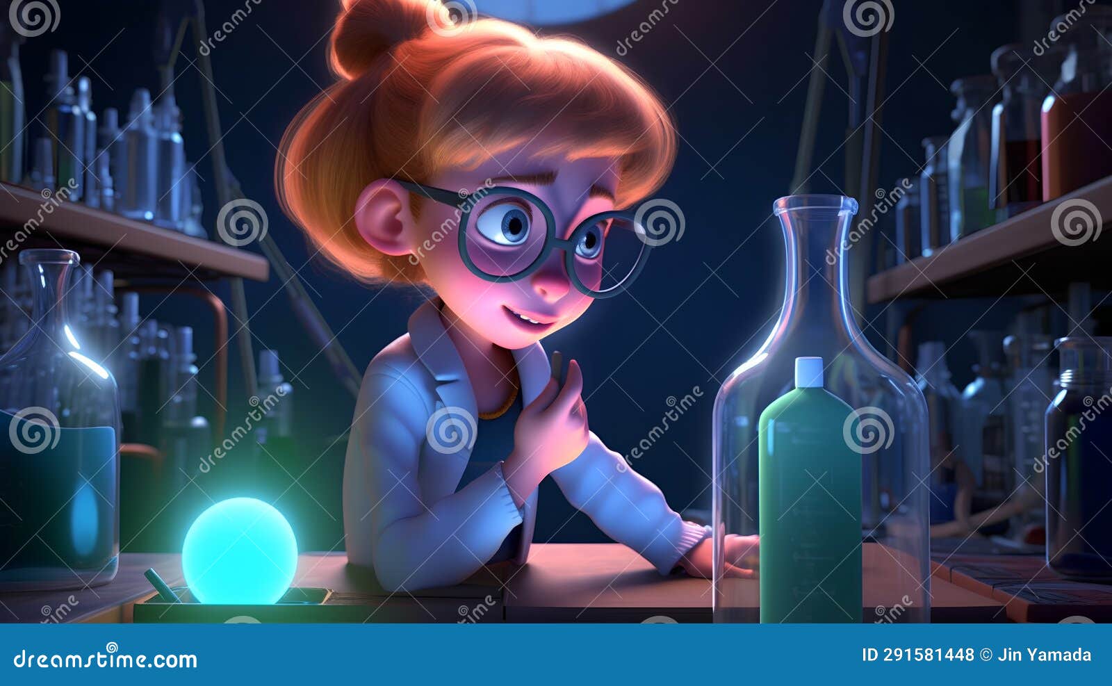 Girl Scientist Researching With Microscope Vector | CartoonDealer.com ...