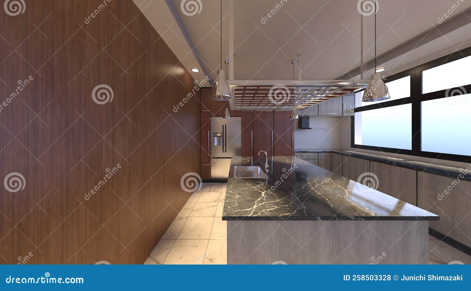 3D Rendering of the Living Room and Dining Kitchen Stock Illustration ...