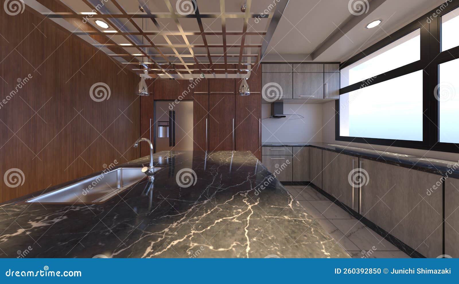 3D Rendering of the Living Room and Dining Kitchen Stock Illustration ...
