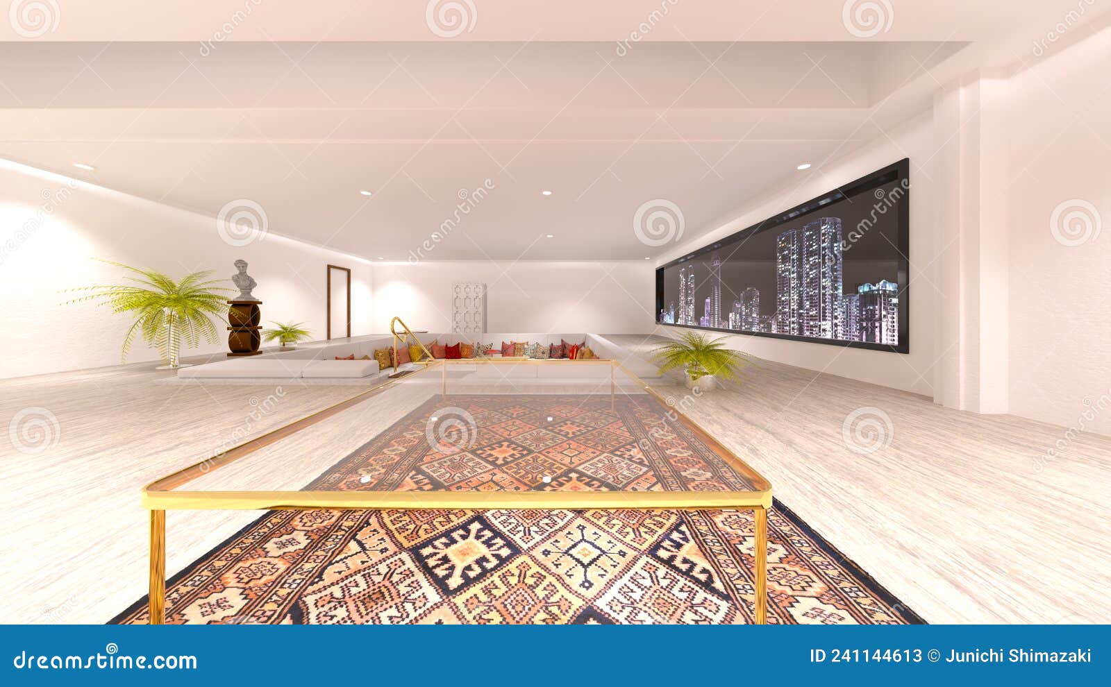 3D Rendering of the Living Room with Night View Stock Illustration ...