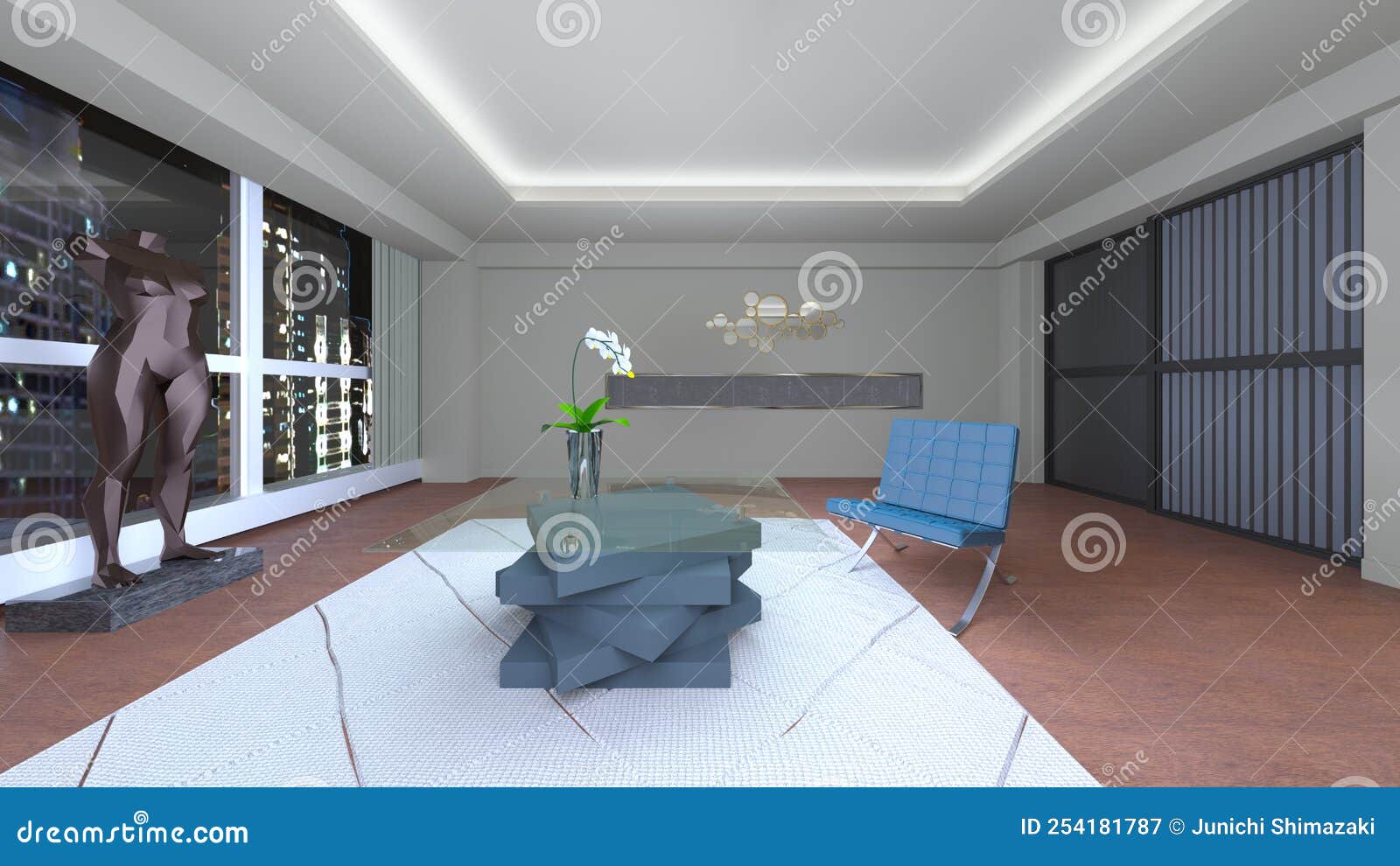 3D Rendering of the Living Room with Night View Stock Illustration ...