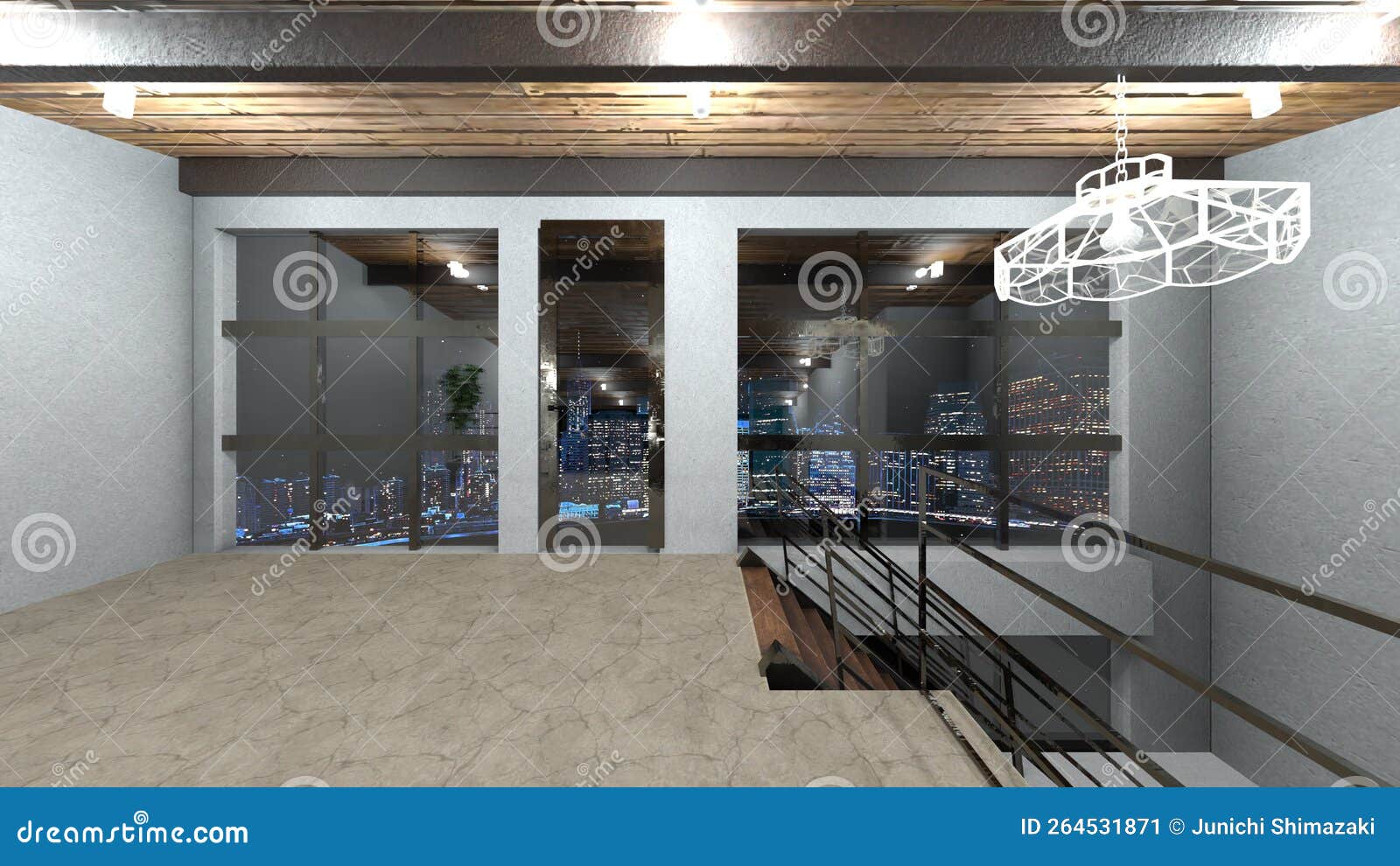3D Rendering of the Living Room with Night View Stock Illustration ...