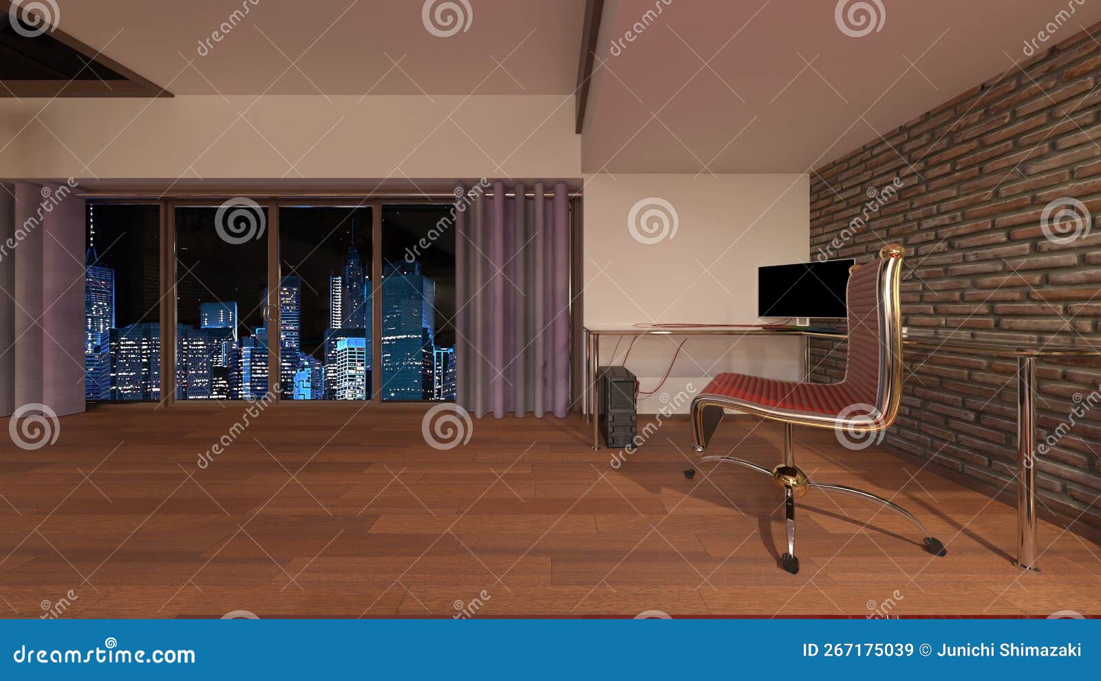 3D Rendering of the Living Room with Night View Stock Illustration ...