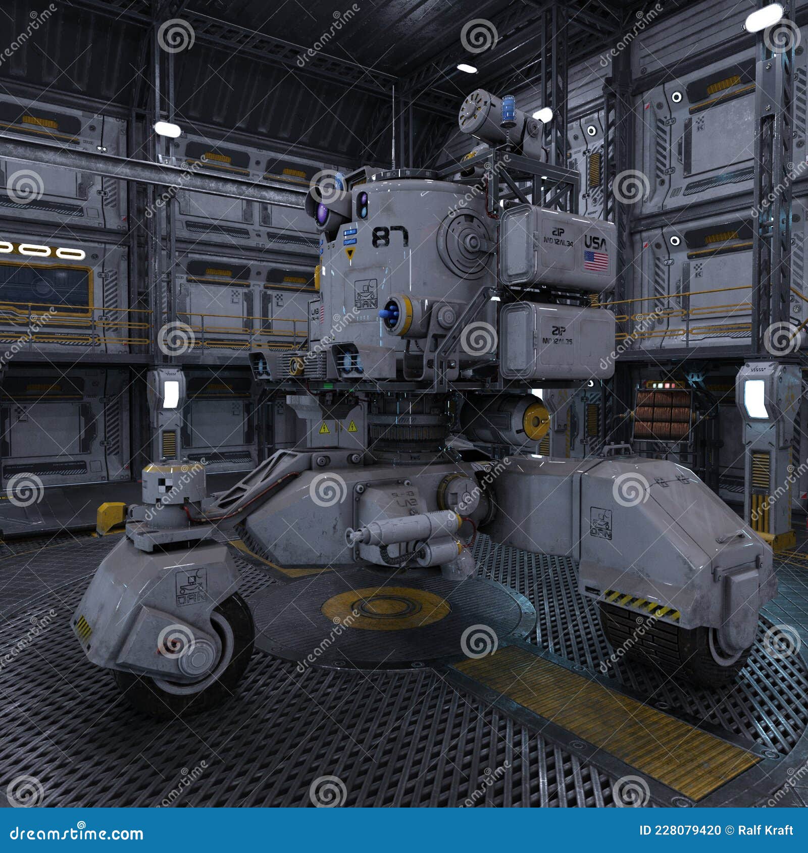 3D-illustration of a Load Room in a Science Fiction Starship Stock ...