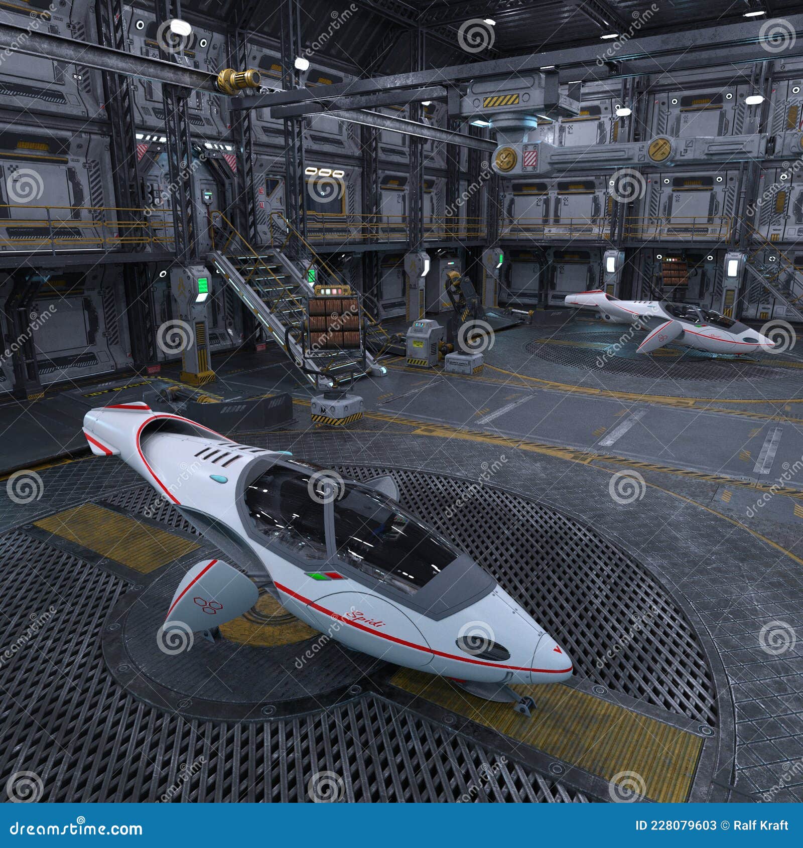 3D-illustration of a Load Room in a Science Fiction Starship Stock ...