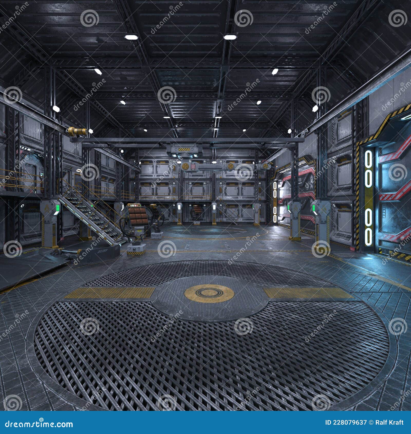 3D-illustration of a Load Room in a Science Fiction Starship Stock ...