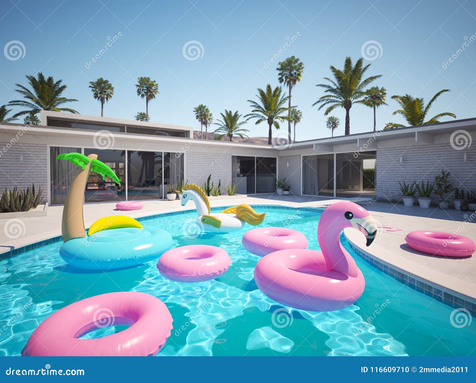 3D Rendering. a Lot of Different Floats in a Pool Stock Illustration ...