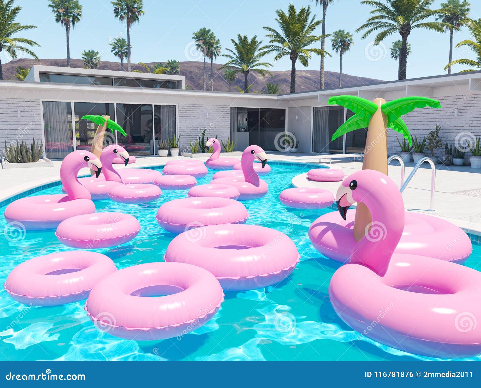 3D Rendering. a Lot of Different Floats in a Pool Stock Illustration ...