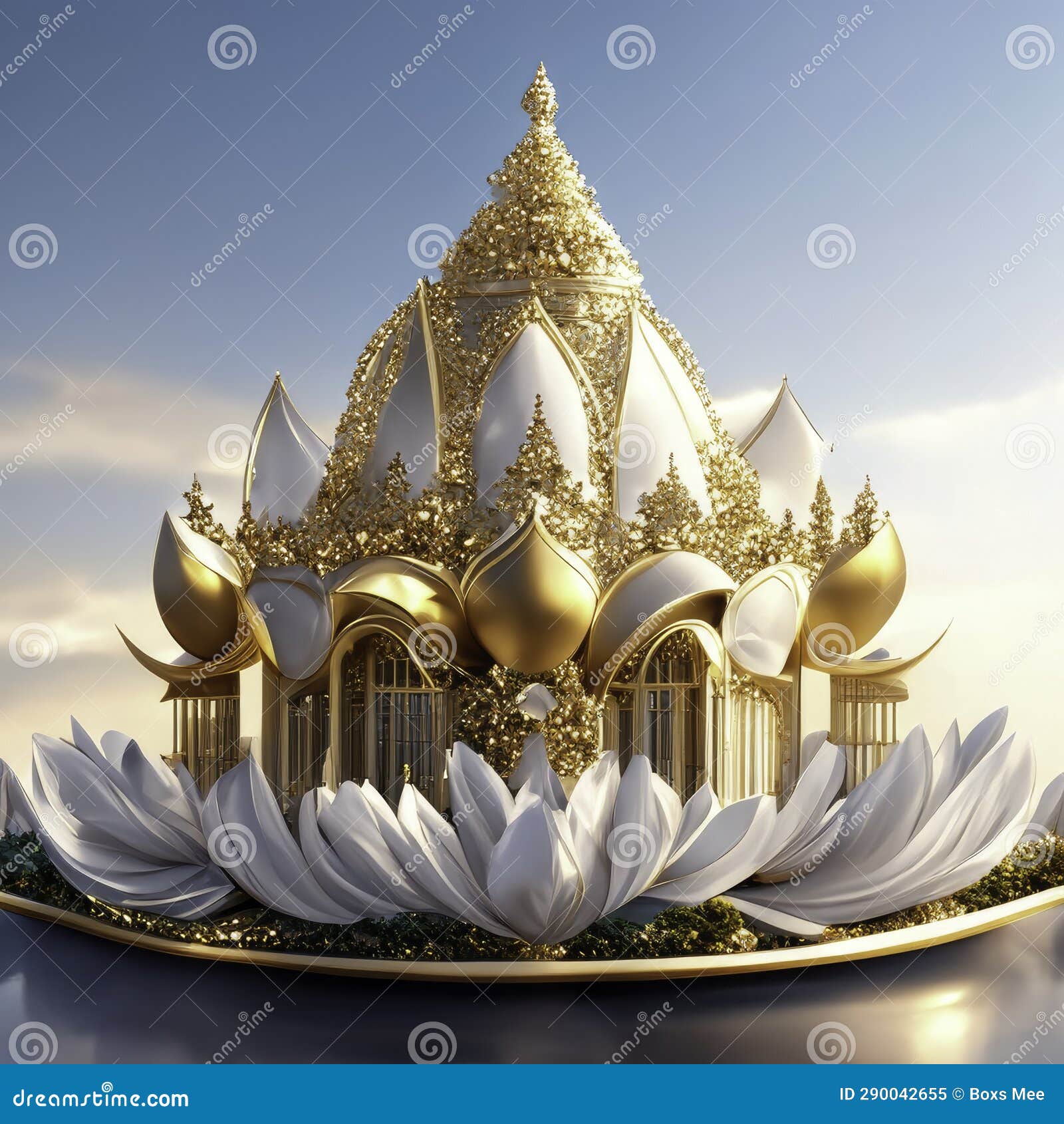 3d Rendering of a Lotus Flower in Front of a Temple AI Generated Stock ...