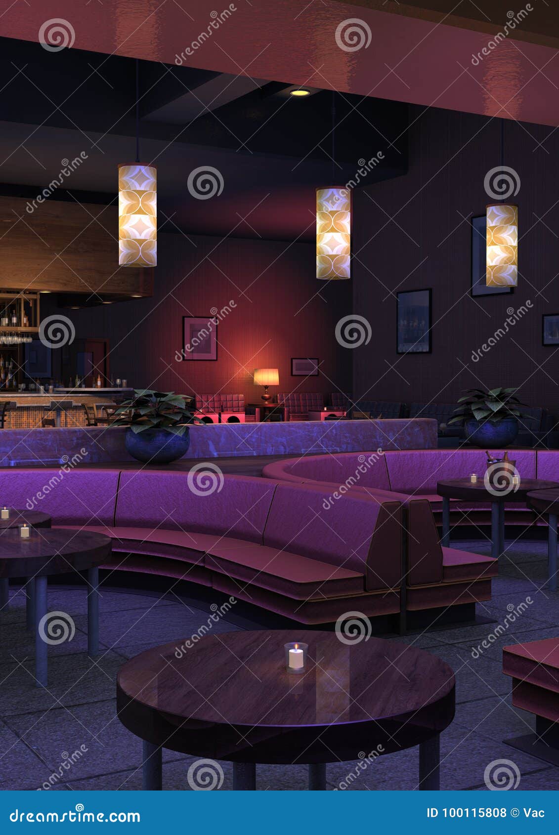 3D Rendering Lounge Bar stock illustration. Illustration of purple ...