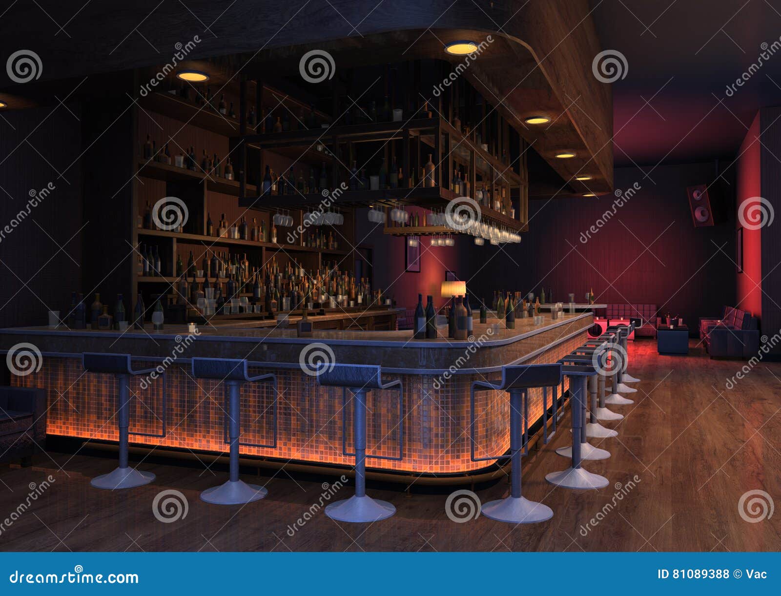 3D Rendering Lounge Bar stock illustration. Illustration of alcohol ...